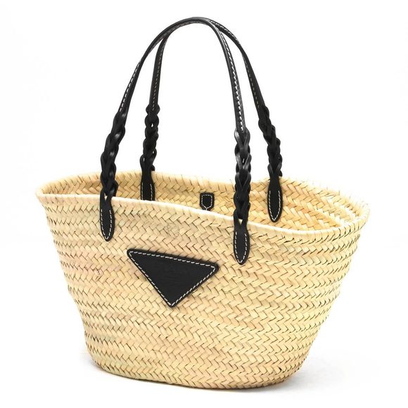 Prada | Bags | Prada Palmit Vitello Basket Tote Bag Beige Black | Poshmark